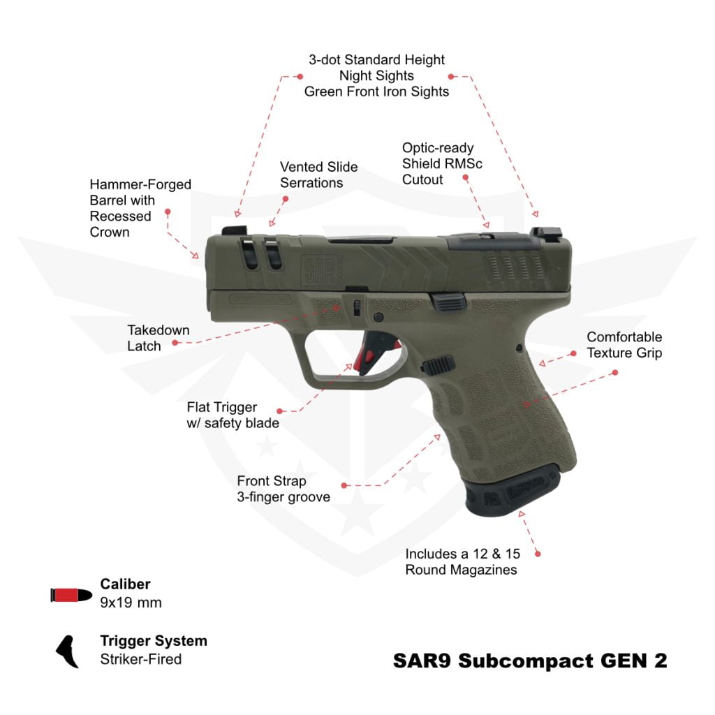 SAR9 SC GEN 2 OD Green Subcompact with Iron Night Sights